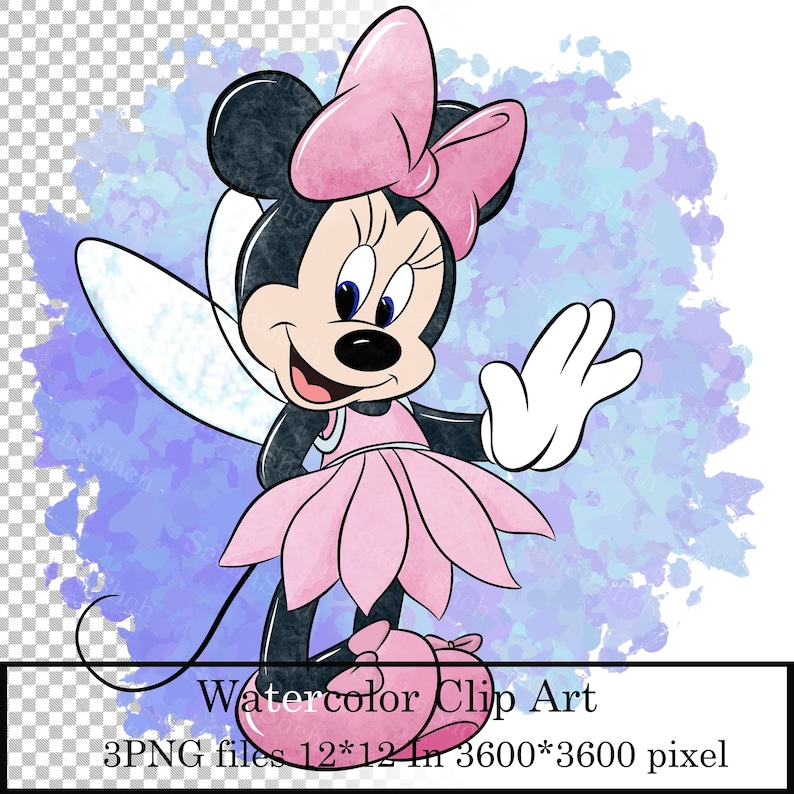Minnie Mouse PNG, Minnie Mouse Fairy Clipart, Minnie Mouse Watercolor ...