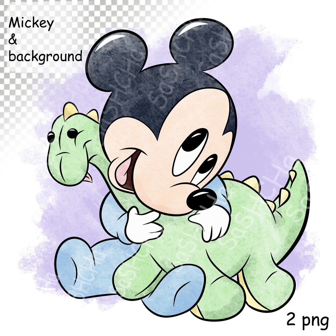 Baby Mickey With Dino Mouse PNG, Digital Product, Color Illustrations ...
