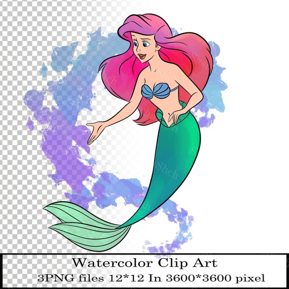 Ariel the Little Mermaid PNG Color Illustrations Clipart - Etsy