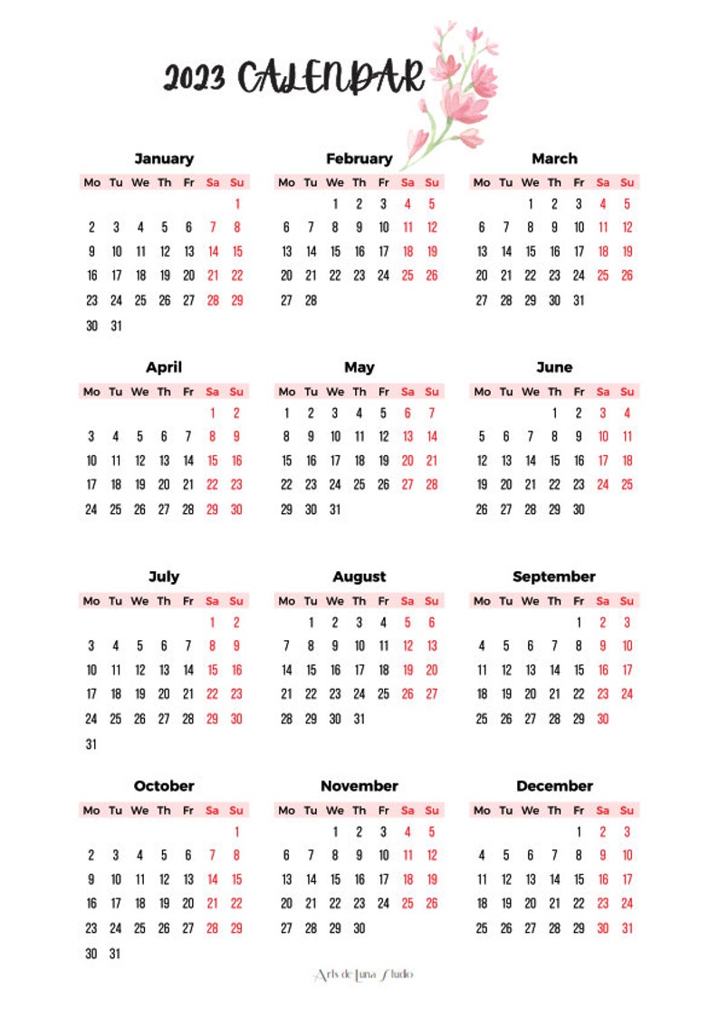 PRINTABLE CALENDAR 2022-2025 With Theme Watercolour / Printable ...