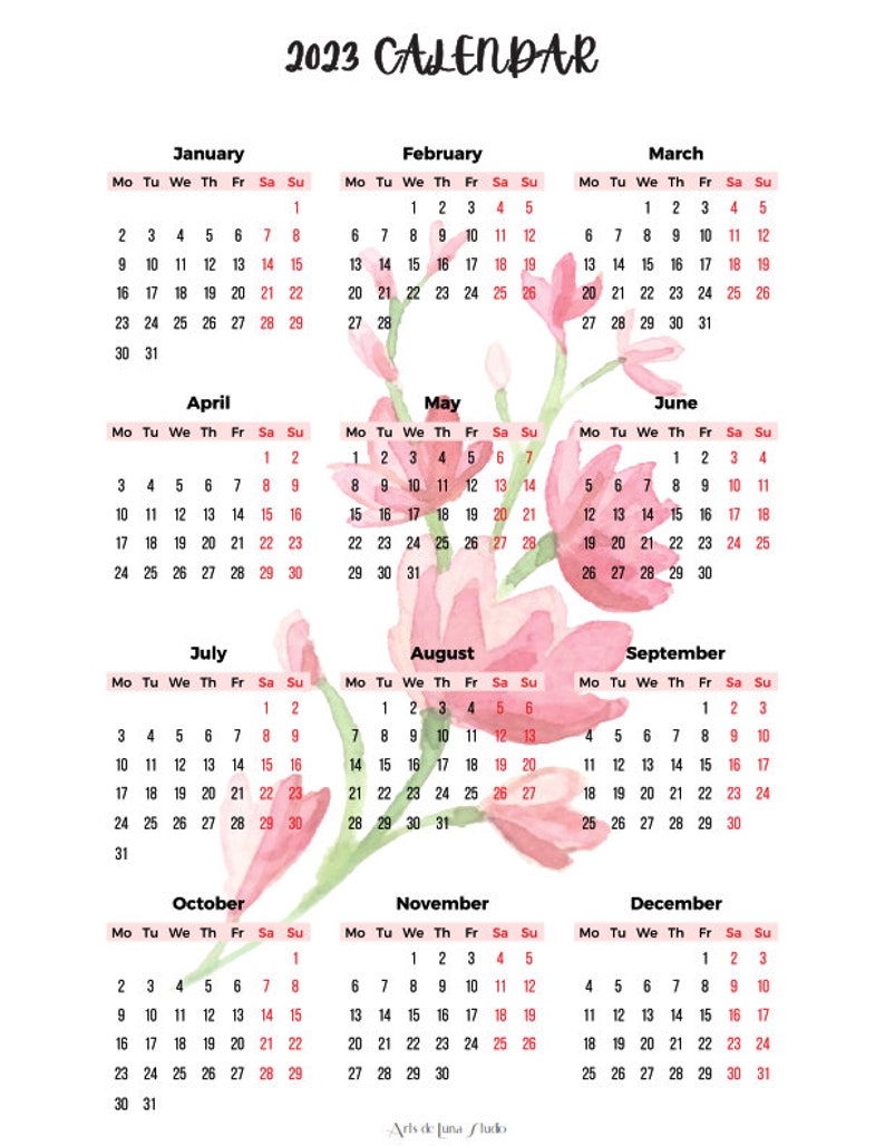 PRINTABLE CALENDAR 2022-2025 With Theme Watercolour / Printable ...