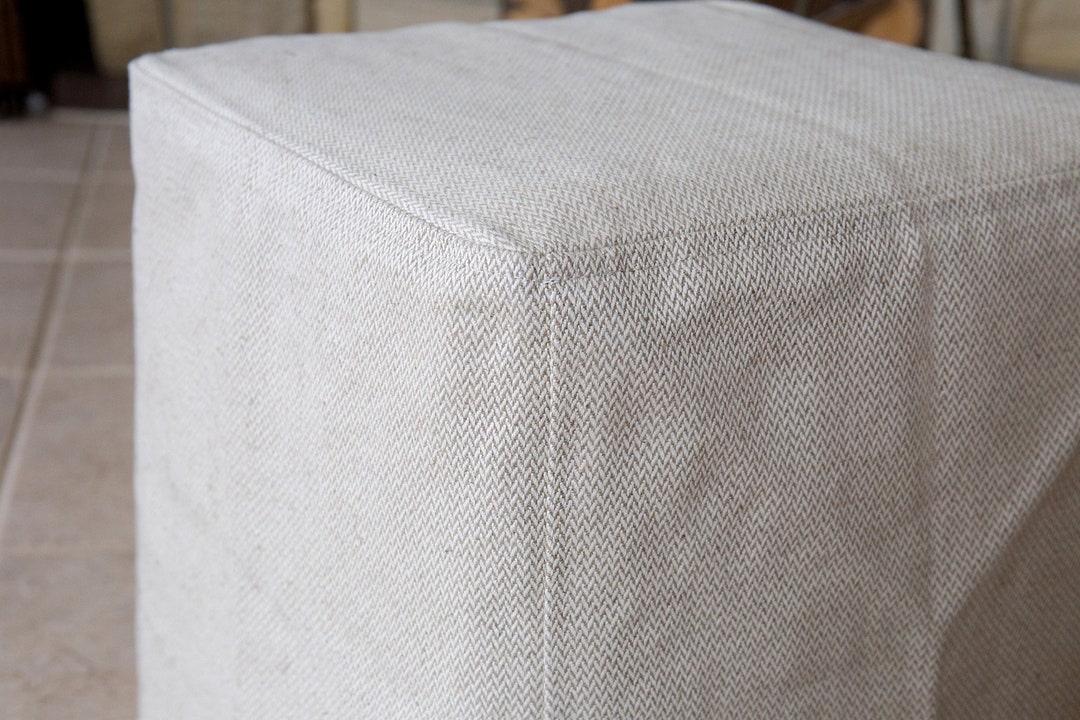 Pure Linen Pouf Cover Square Foot Stool Case Pouf Ottoman Flax ...