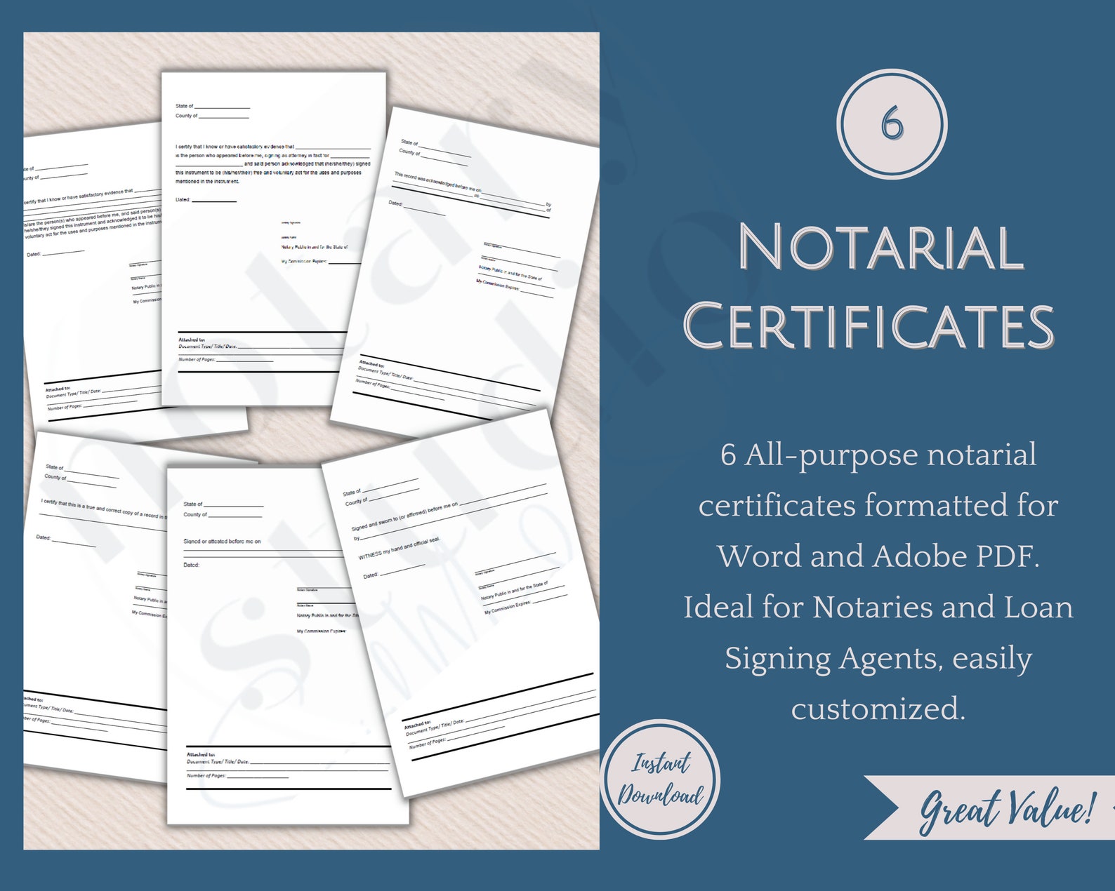 6 Notarial Certificates for Notaries and Loan Signing Agents digital ...