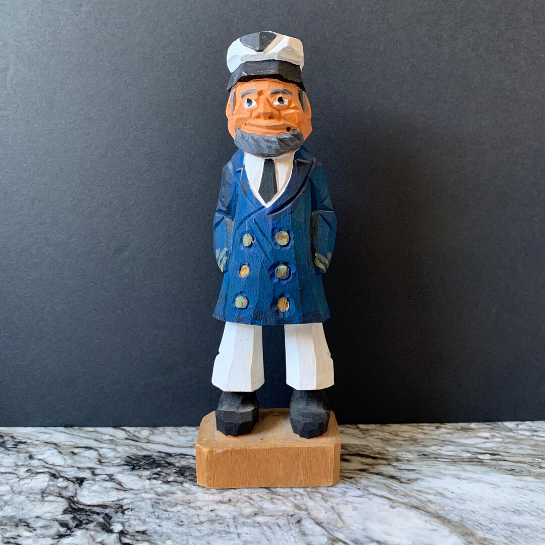 Vintage Carved Wood Sea Captain: Folk Art Nautical Figure Gloucester ...