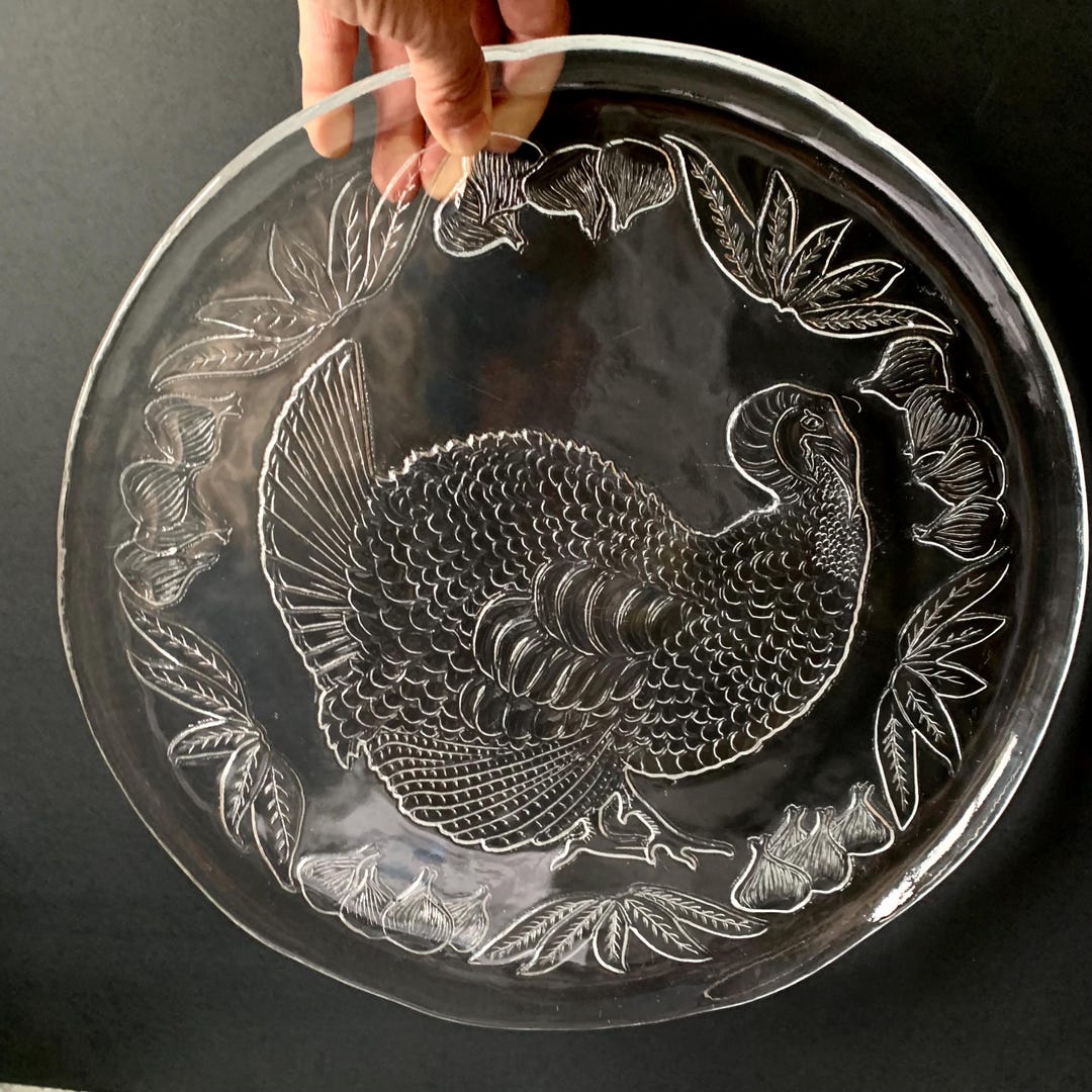 Vintage IVV Crystal Turkey Platter: Thanksgiving or Christmas Serving ...