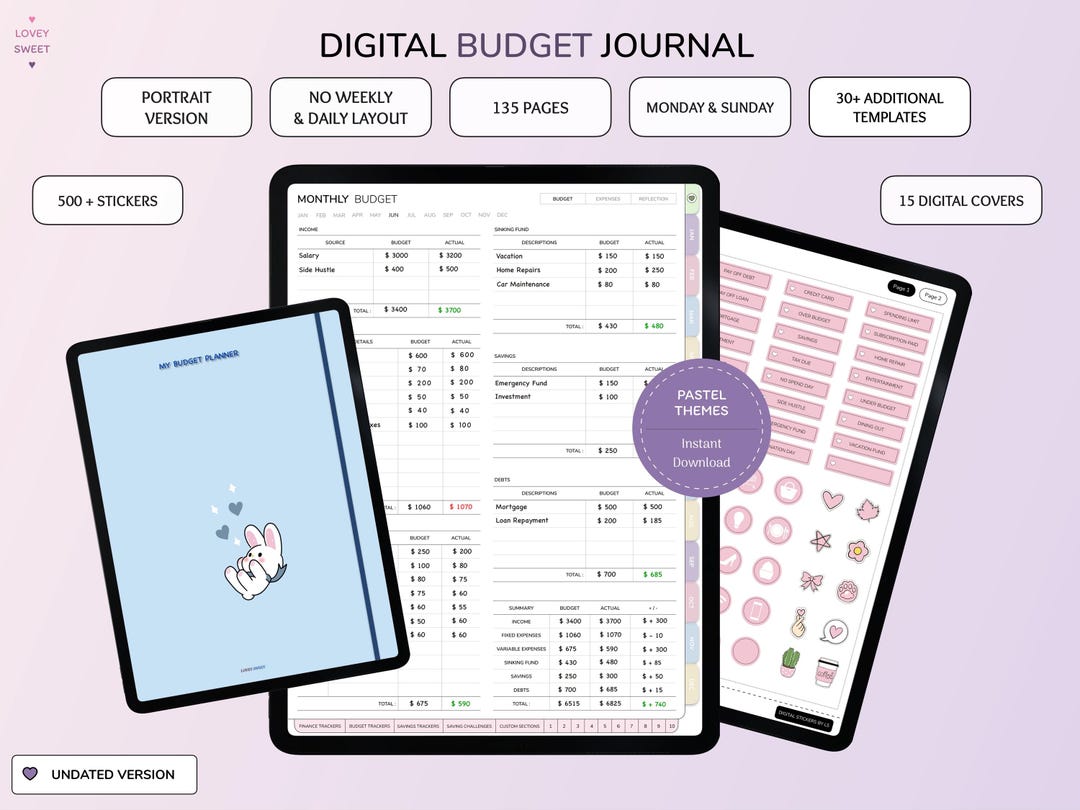 Digital Budget Planner for Goodnotes, Budget Journal Pastel, Expense ...