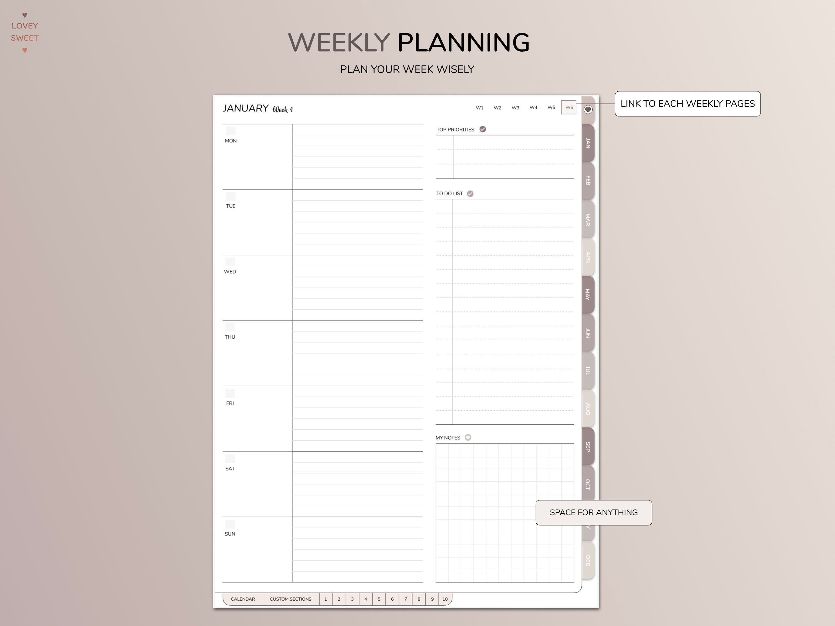Basic Undated Digital Planner, Portrait Planner, iPad Planner, 365 Days ...