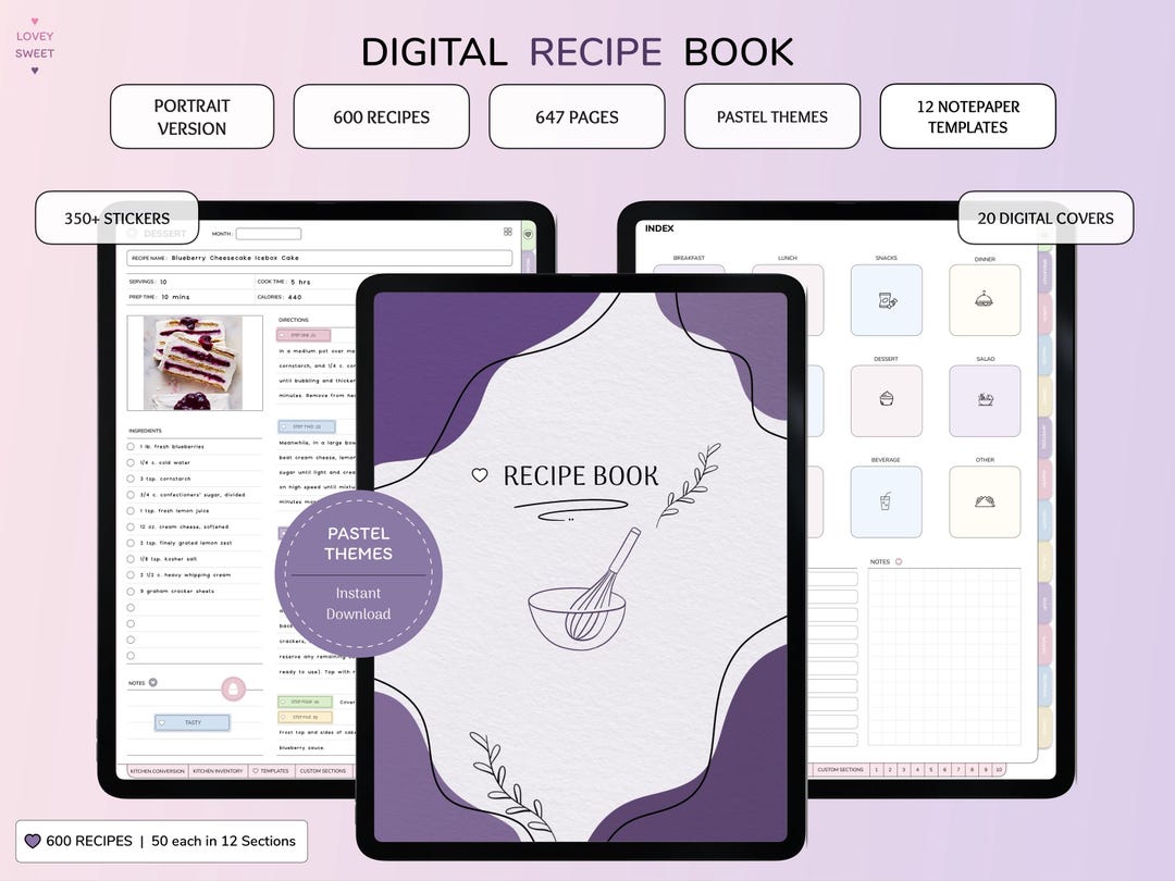 Digital Recipe Book, Digital Recipe Journal, Cookbook Recipe Planner ...
