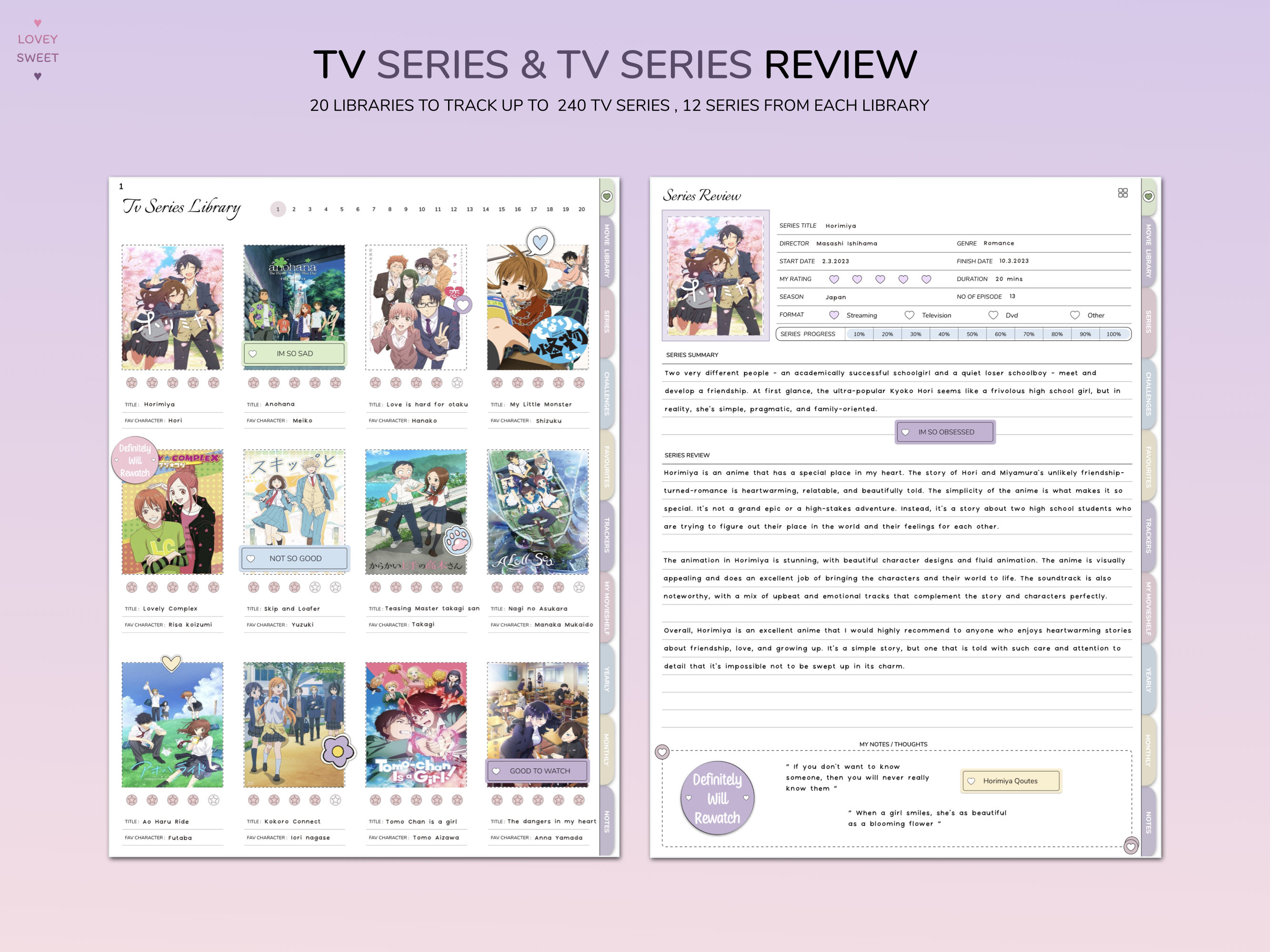 Digital Movie and Series Journal, Portrait Watching Journal, Watching ...