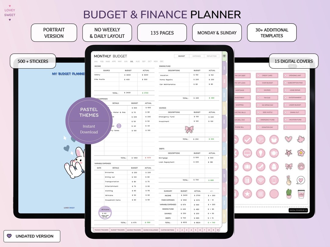 Digital Budget Planner in Pastel Colors | Track Income, Expenses ...