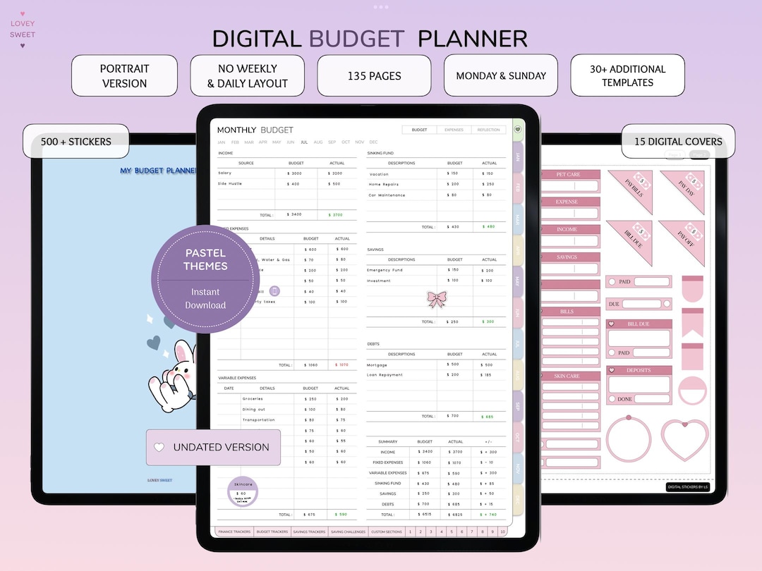 Digital Budget Planner in Pastel Colors | Track Income, Expenses ...