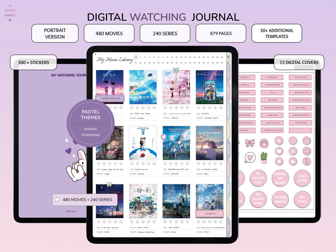 Digital Movie and Series Journal, Portrait Watching Journal, Watching ...