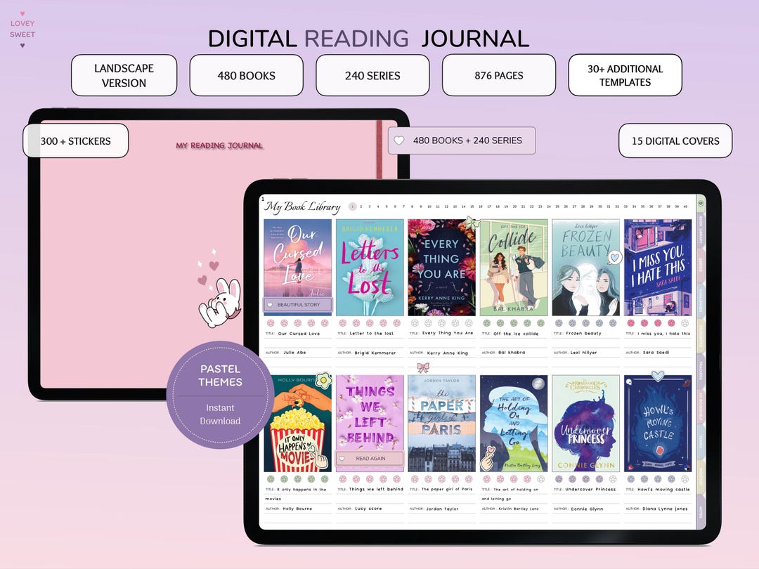 Digital Reading Journal, Landscape Reading Journal, Reading Planner ...