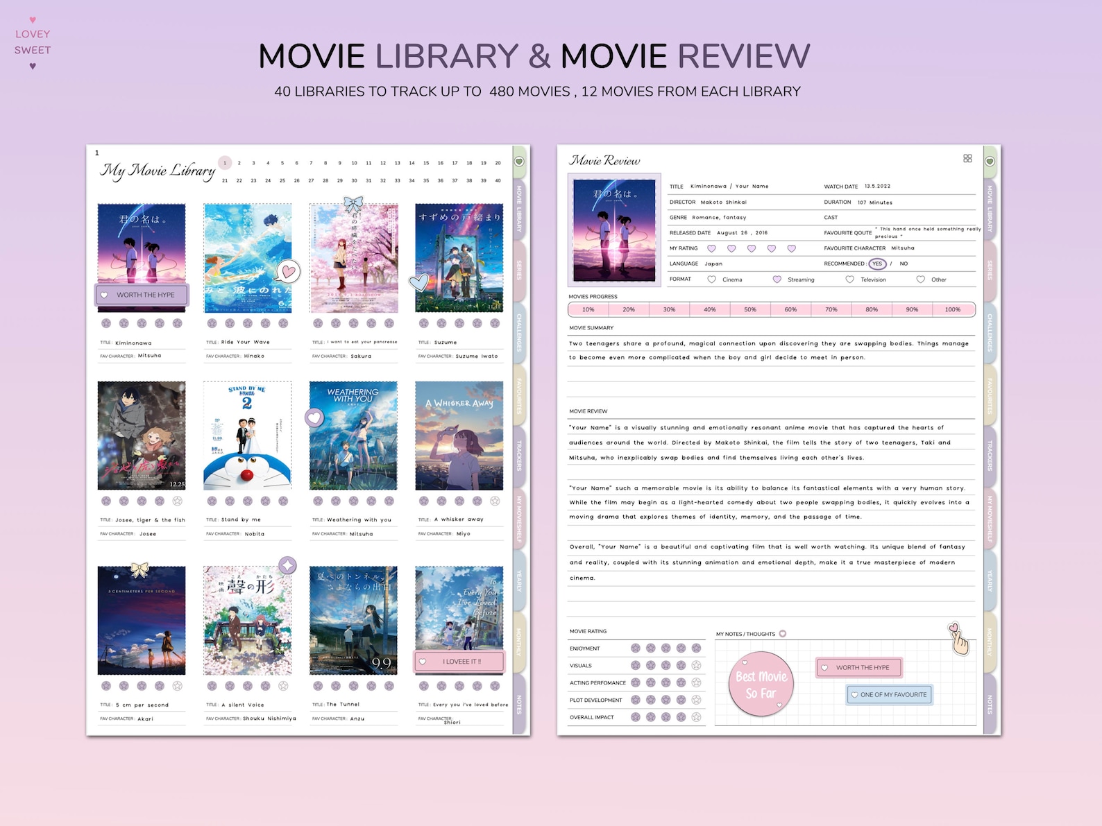 Digital Movie and Series Journal, Portrait Watching Journal, Watching ...