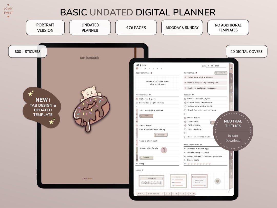 Undated Digital Planner iPad Goodnotes PDF | Hyperlinked Portrait ...