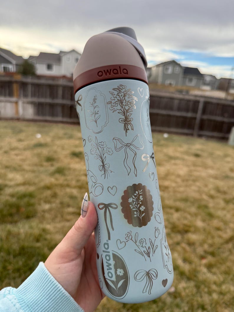 Engraved Teddy Bear and Bow Owala Water Bottle | Spill Proof Tumbler - Etsy