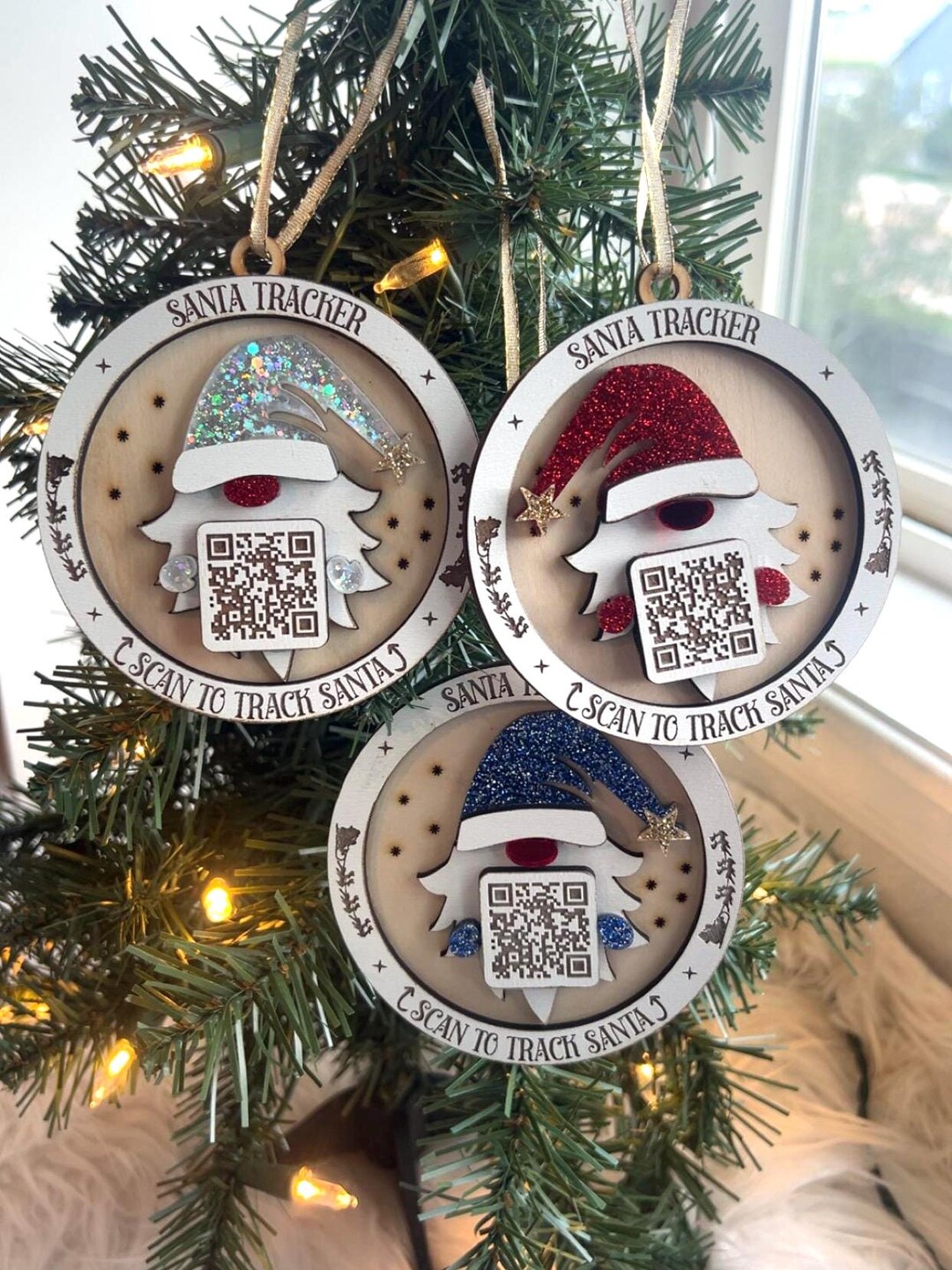 Glitter Santa Tracker Ornament | Scan QR Code, NORAD Tracker - Etsy