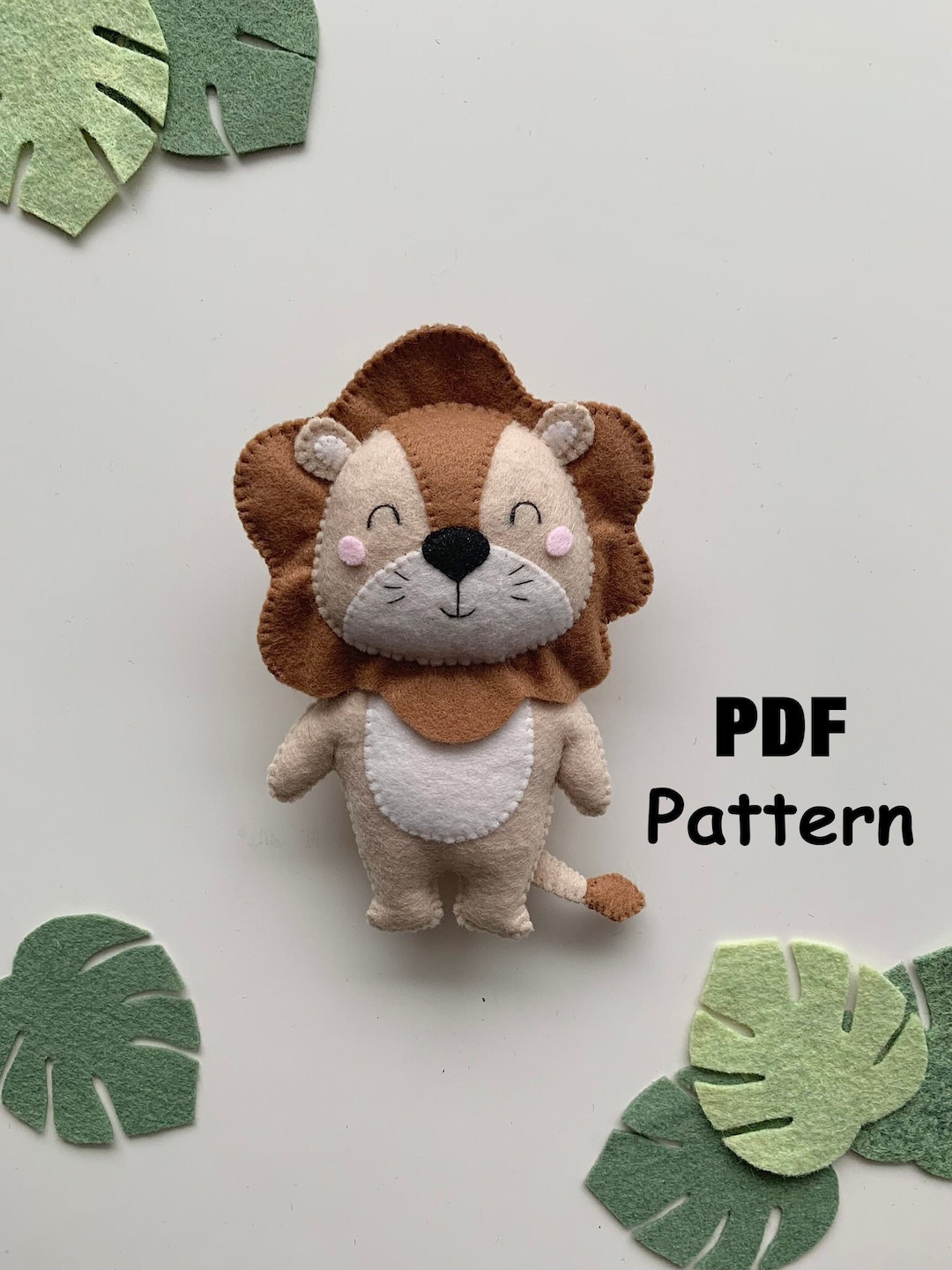 Felt Lion Pattern, Safari Animals PDF Pattern, Sewing PDF Pattern ...