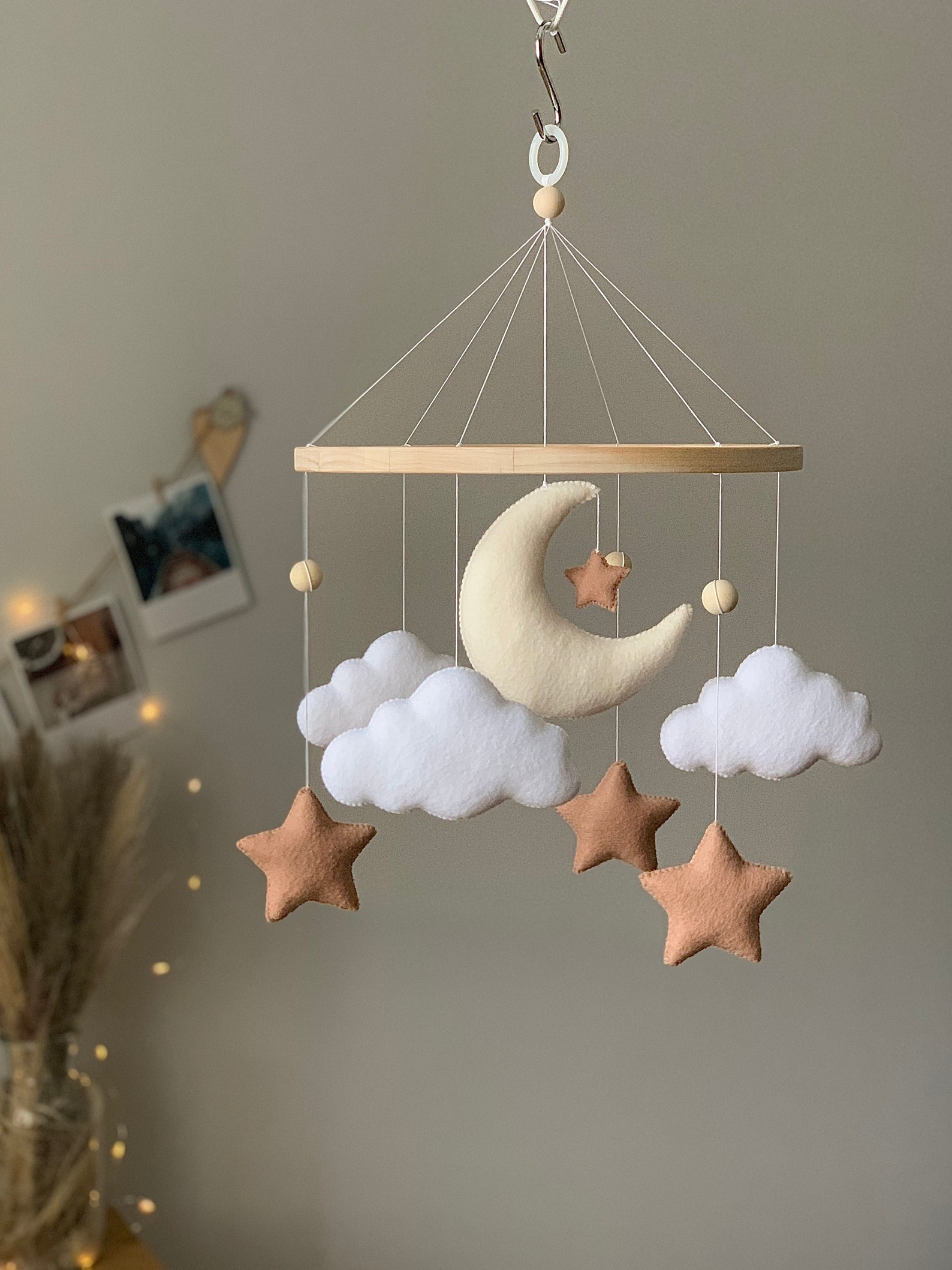 Neutral Baby Mobile Moon, Baby Mobile With Clouds and Stars in Neutral ...