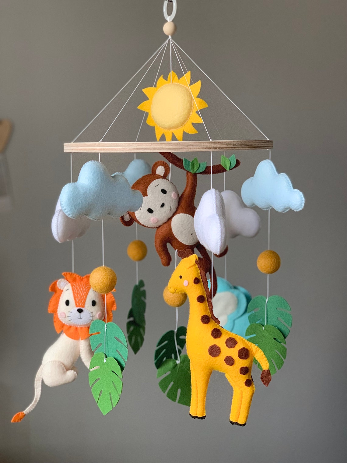 Safari Baby Mobile, Baby Mobile With Safari Animals Elephant Monkey ...