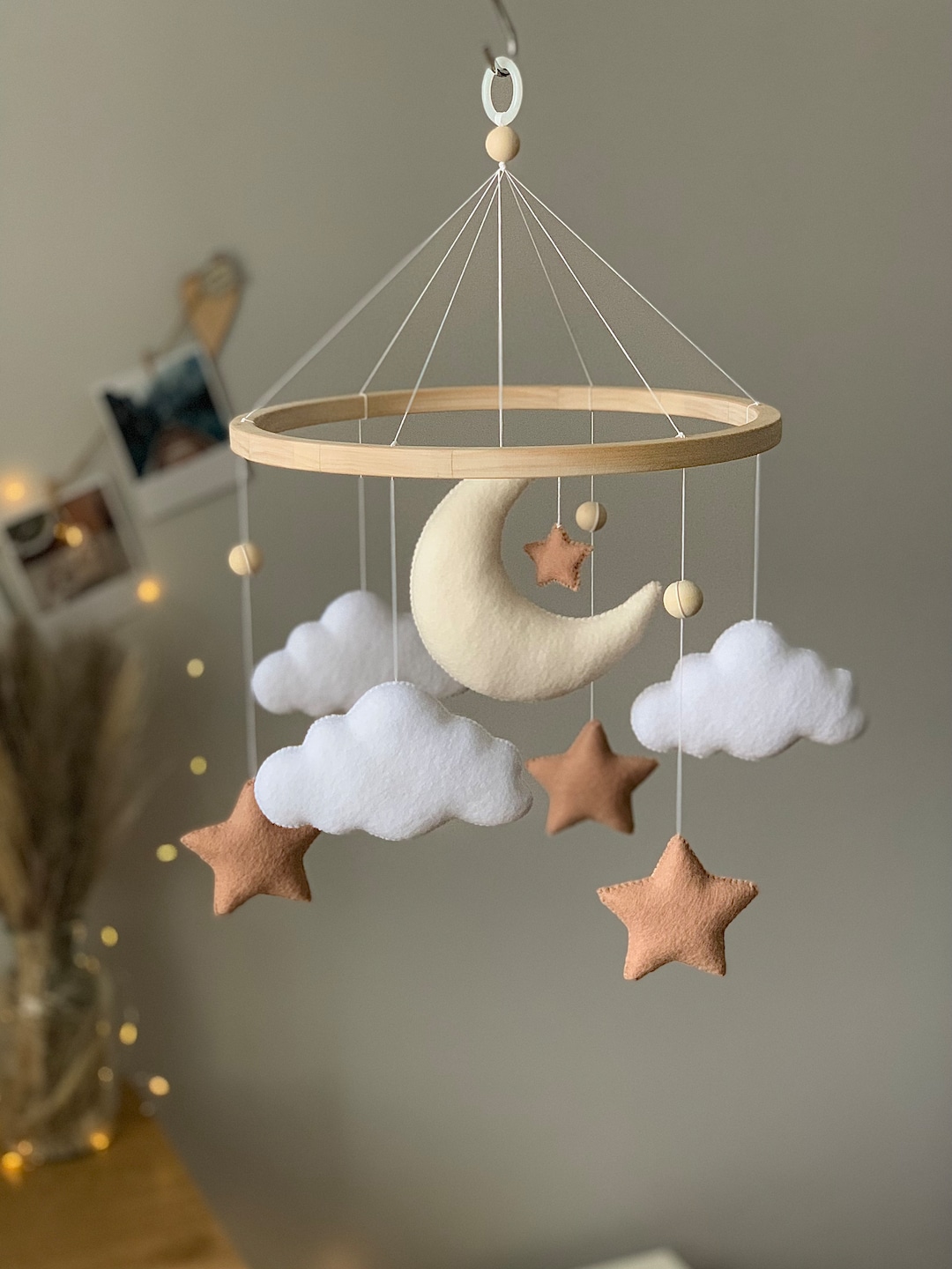 Neutral Baby Mobile Moon, Baby Mobile With Clouds and Stars in Neutral ...