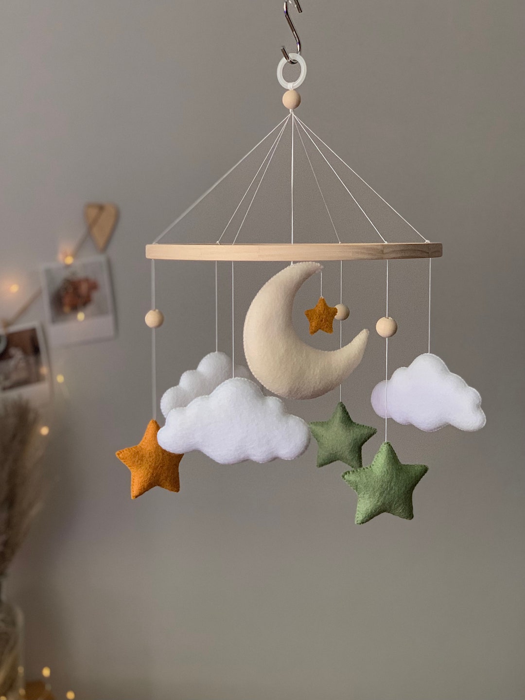 Baby Mobiles Neutral, Felt Baby Mobiles With Moon Clouds and Stars in ...