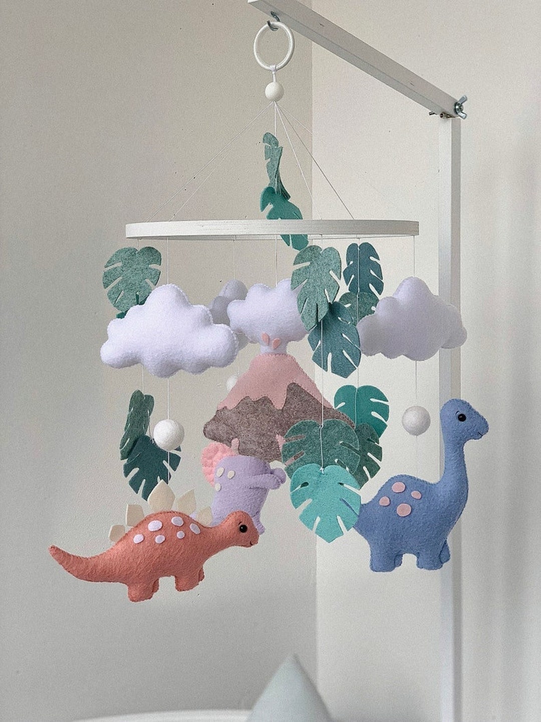 Dinosaur Baby Mobile for Girl, Felt Baby Mobile With Dinosaurs, Nursery ...