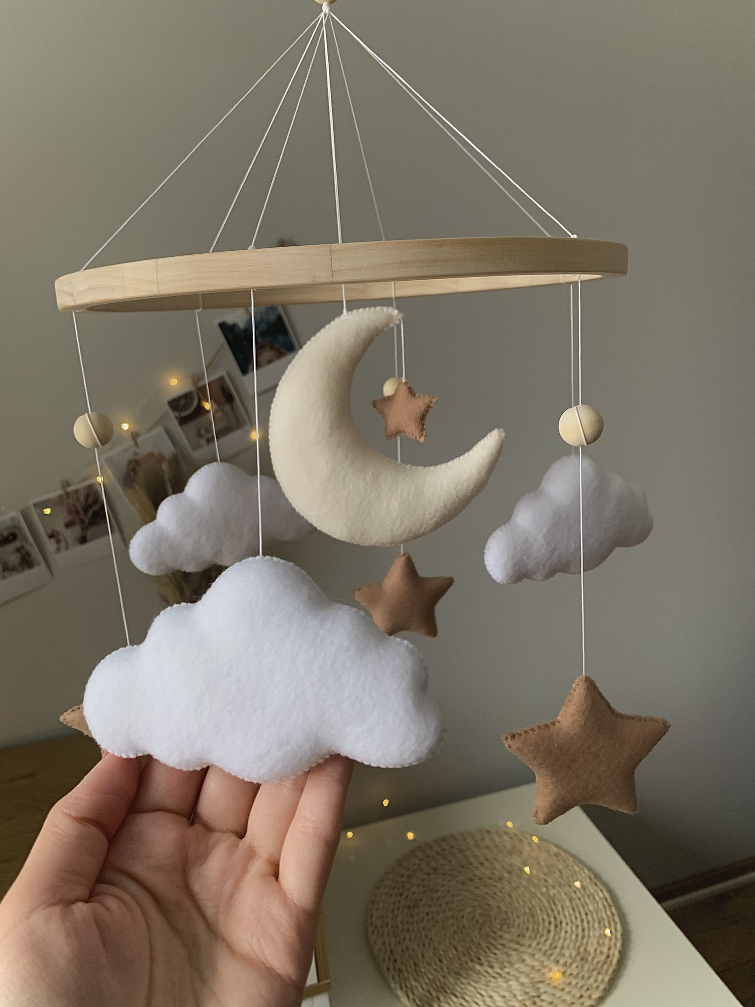 Neutral Baby Mobile Moon, Baby Mobile With Clouds and Stars in Neutral ...