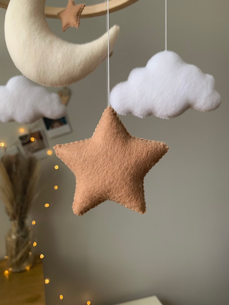 Neutral Baby Mobile Moon, Baby Mobile With Clouds and Stars in Neutral ...