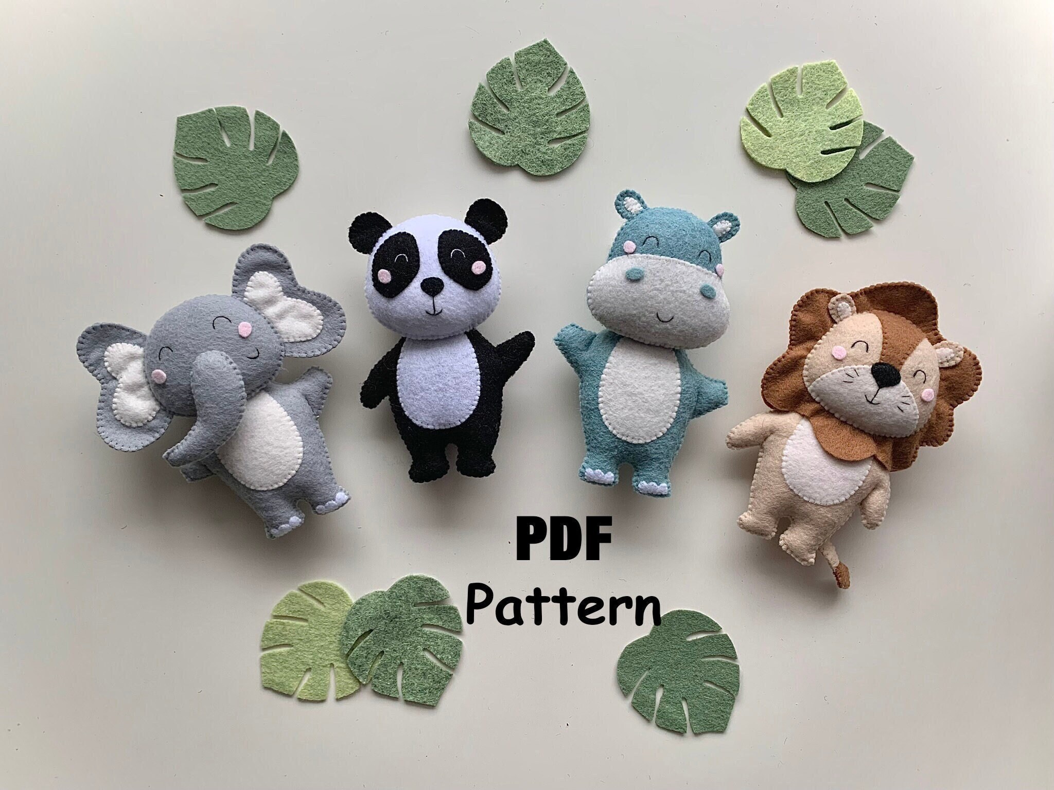 Safari Animals PDF Pattern, Felt Pattern Lion Hippo Elephant Panda ...