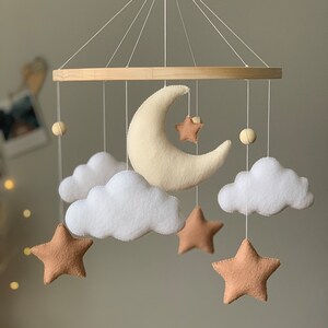 Neutral Baby Mobile Moon, Baby Mobile With Clouds and Stars in Neutral ...