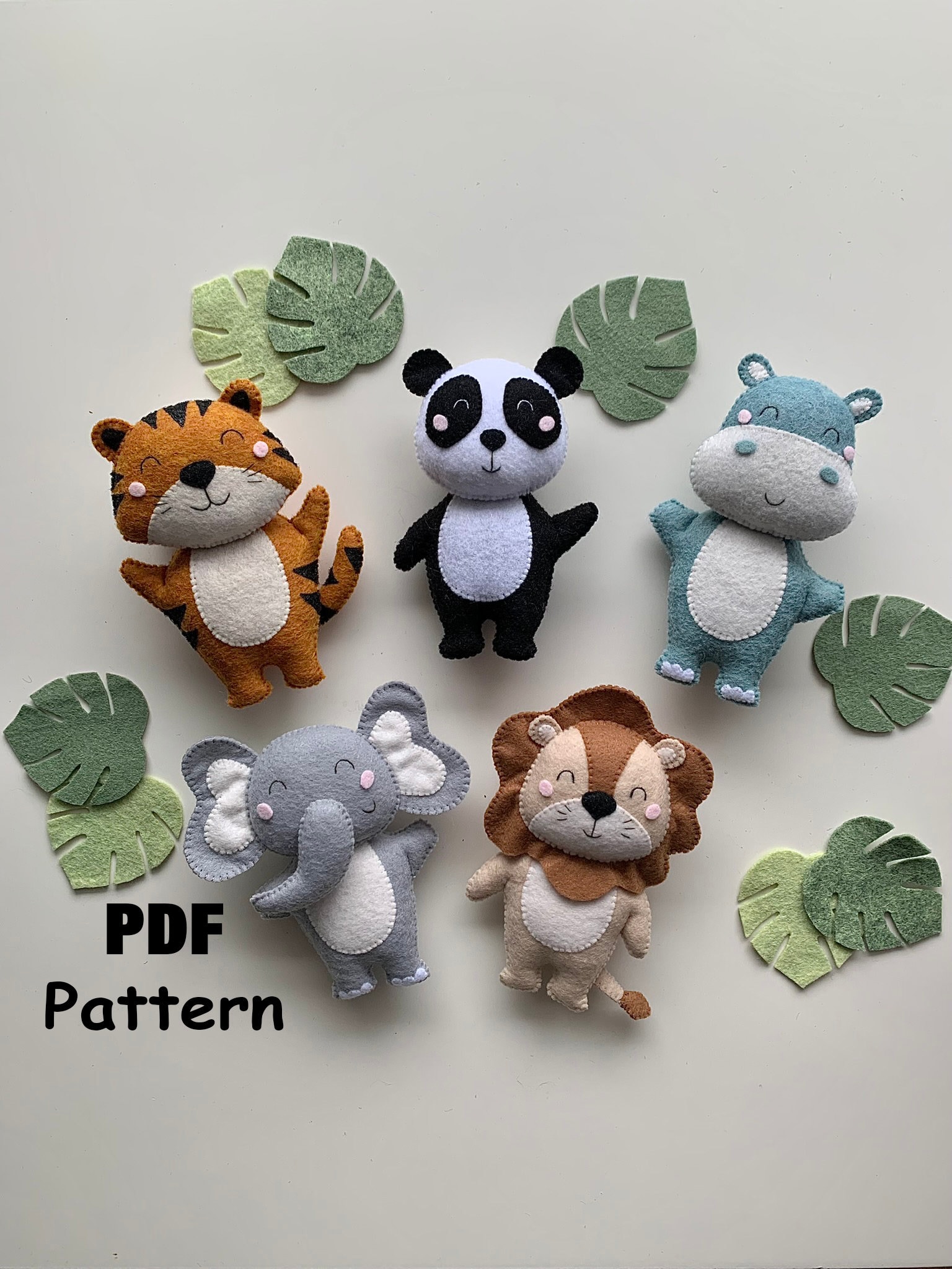 Safari Animals PDF Pattern Felt Pattern Hippo Elephant Lion - Etsy UK
