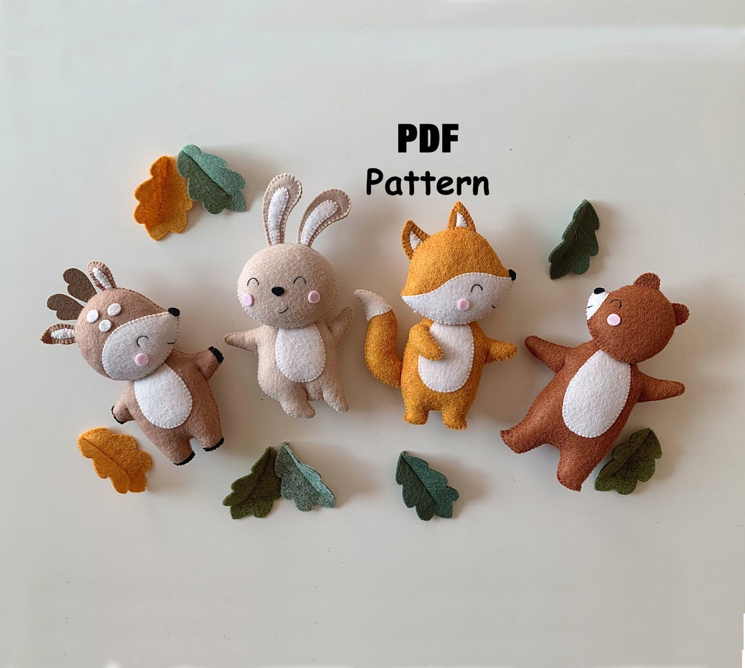 Felt Pattern Deer Fox Hare Bear, Forest Animals PDF Pattern, Sewing ...