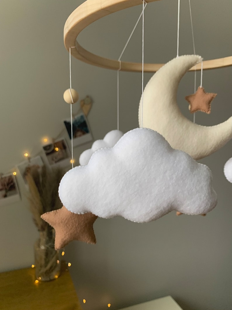 Neutral Baby Mobile Moon, Baby Mobile With Clouds and Stars in Neutral ...