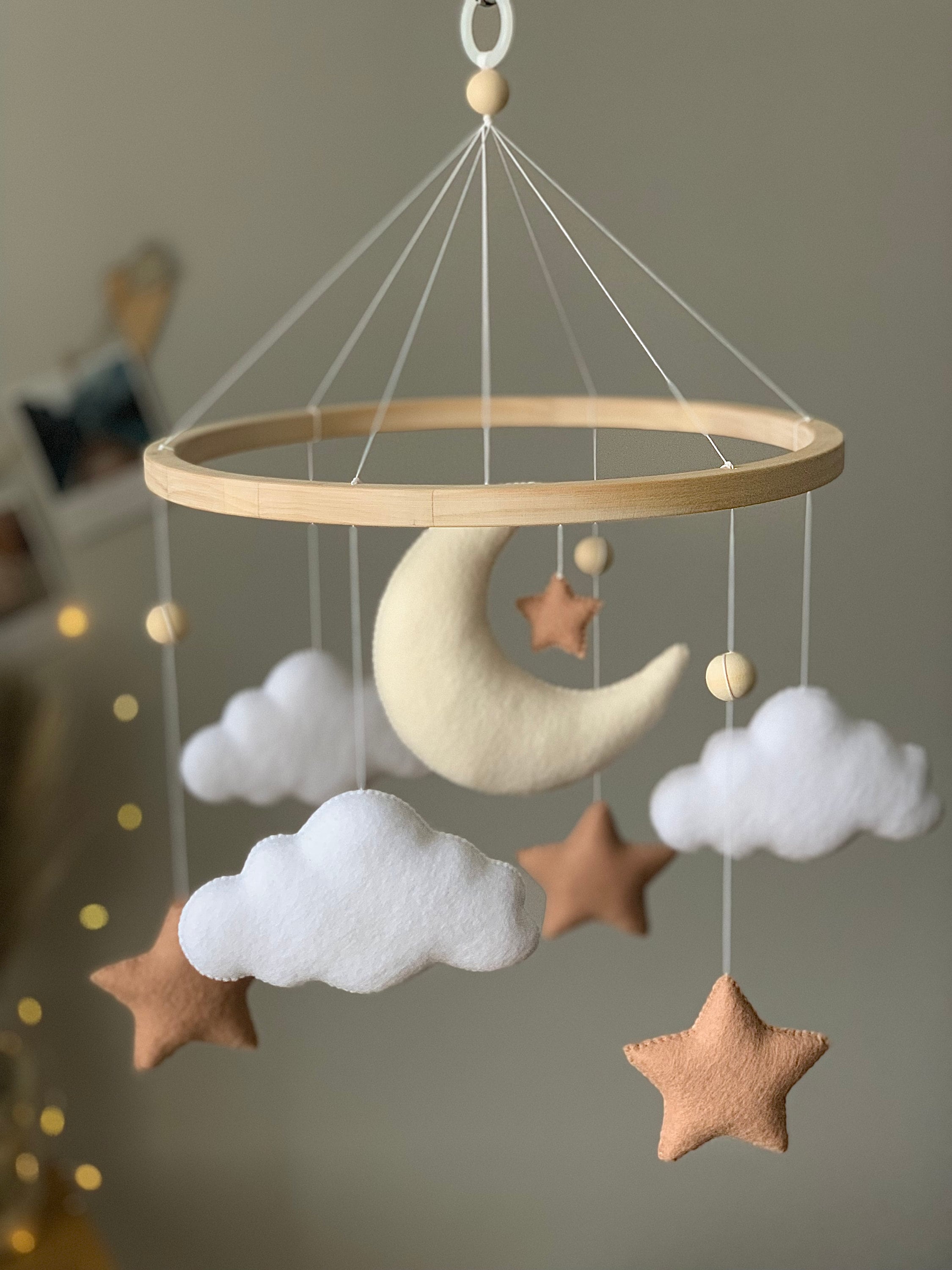 Neutral Baby Mobile Moon, Baby Mobile With Clouds and Stars in Neutral ...