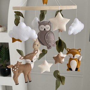 Woodland Baby Mobile Neutral, Baby Mobile With Forest Animals Deer Hare ...