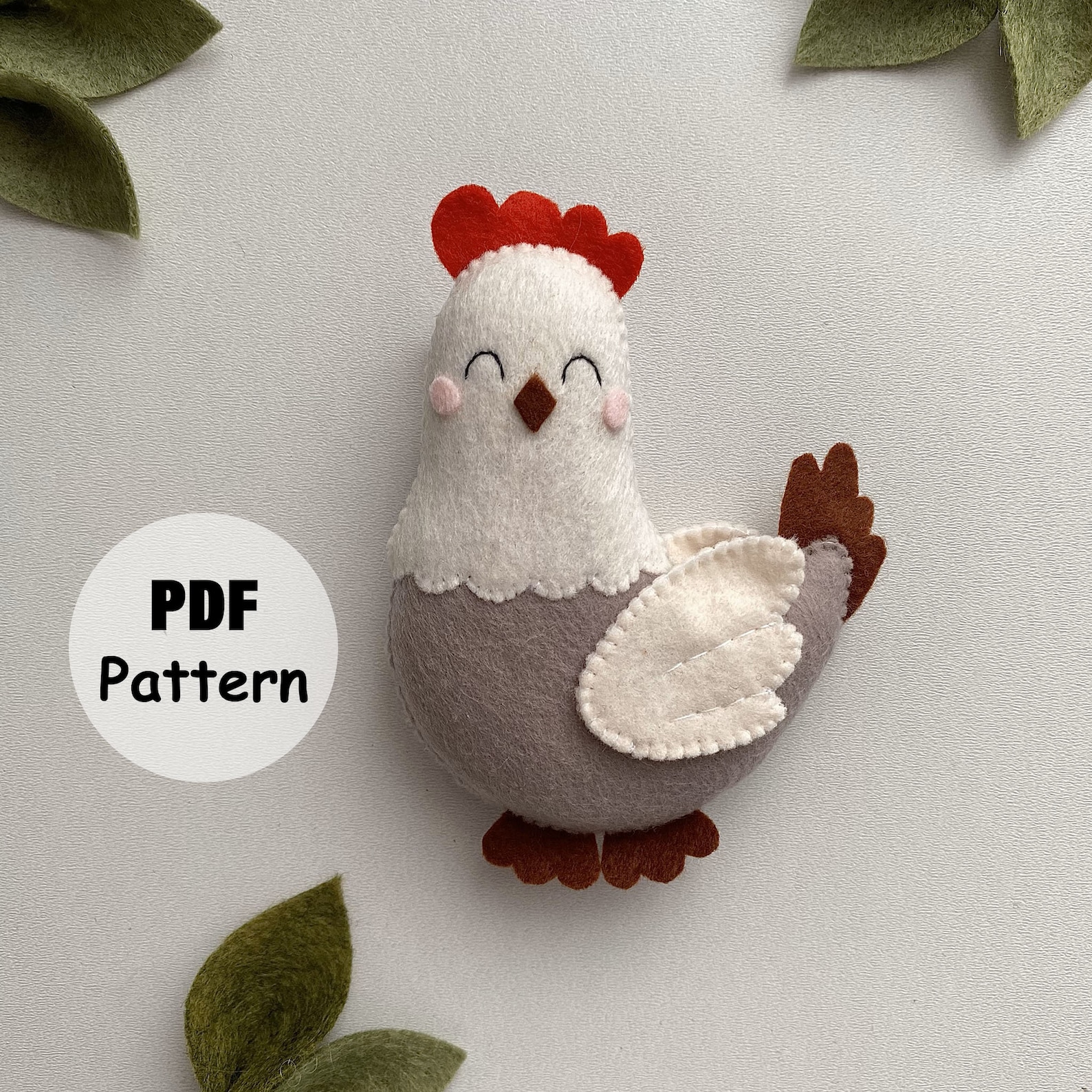 Chicken Felt Pattern, Farm Animals PDF Pattern, Pattern Felt Hen, DIY ...