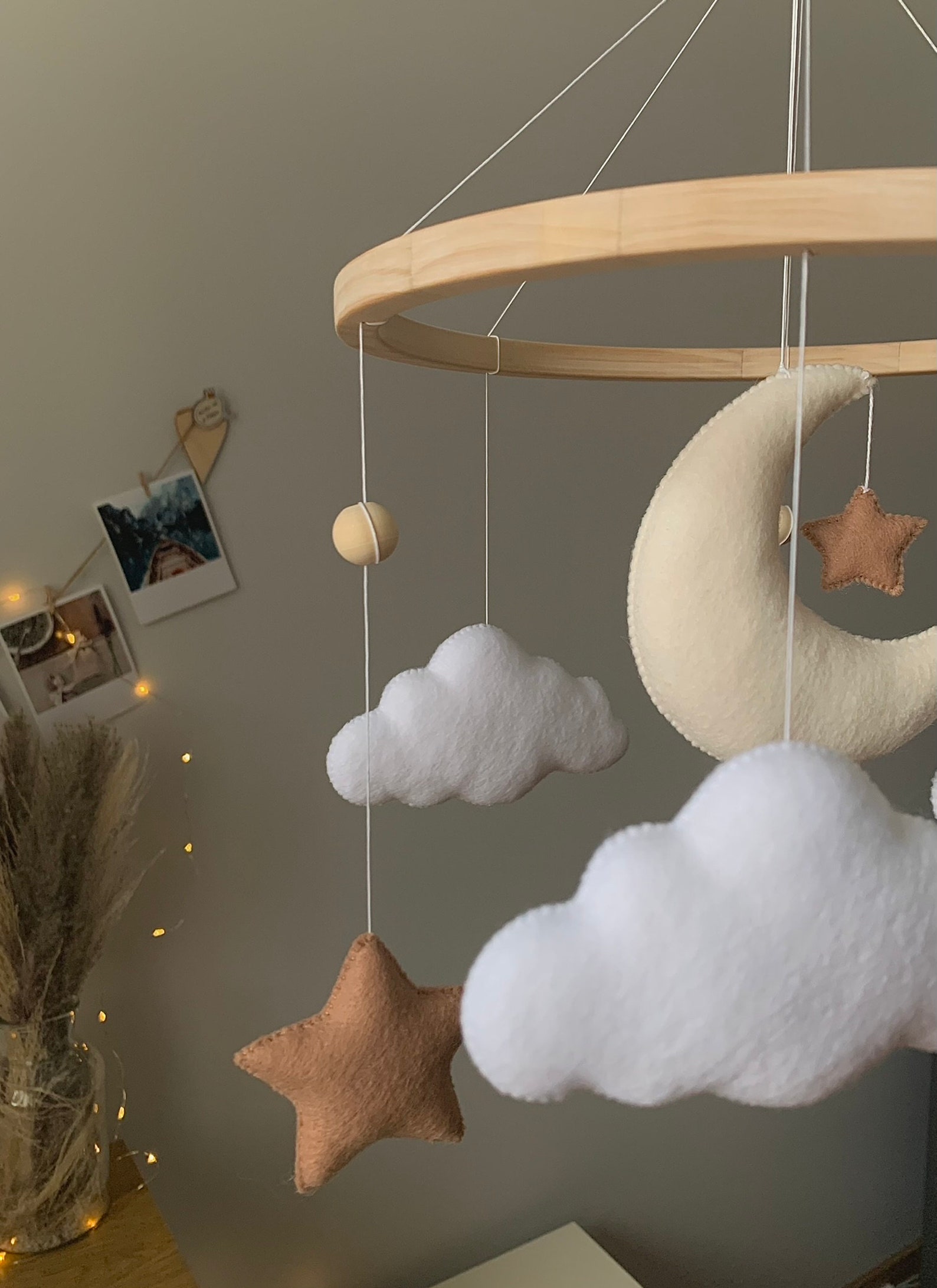 Neutral Baby Mobile Moon, Baby Mobile With Clouds and Stars in Neutral ...
