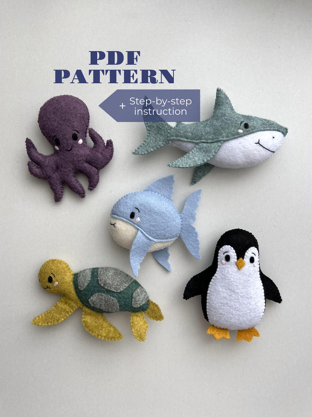 PDF Pattern Felt Ocean Animals Plus Step-by-step Tutorials. Set of 5 ...