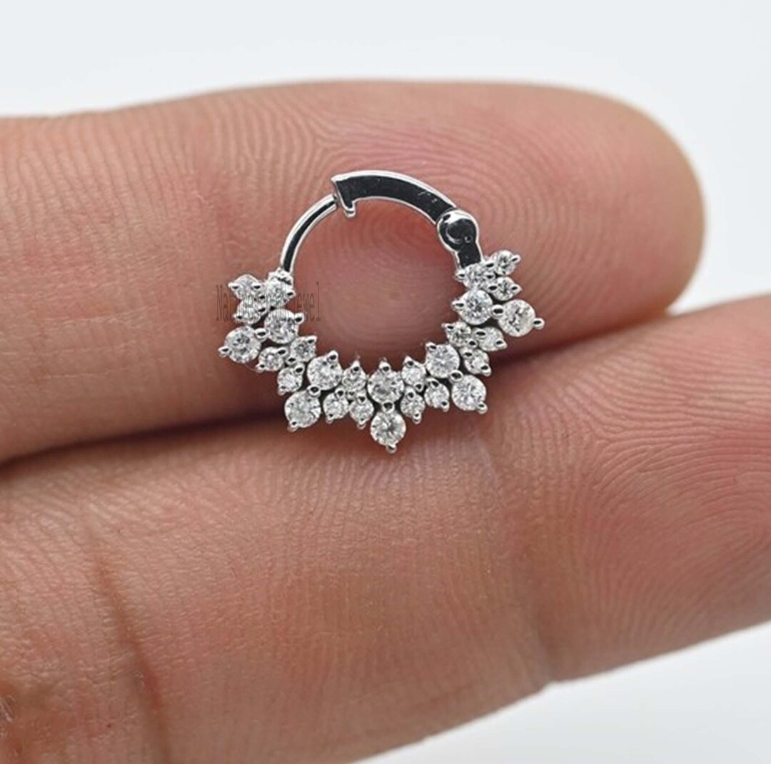 CVD Diamond Septum Daith Ring Double Halo Diamond Clicker 18g Septum ...