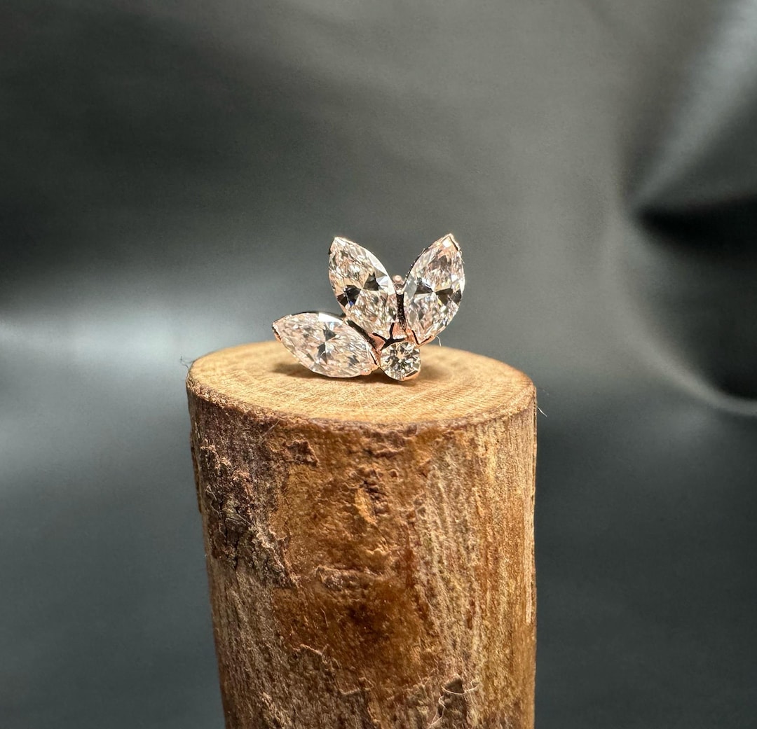 Invisible Set Diamond Lotus Stud Earring 14K Solid Gold Marquise Daith ...