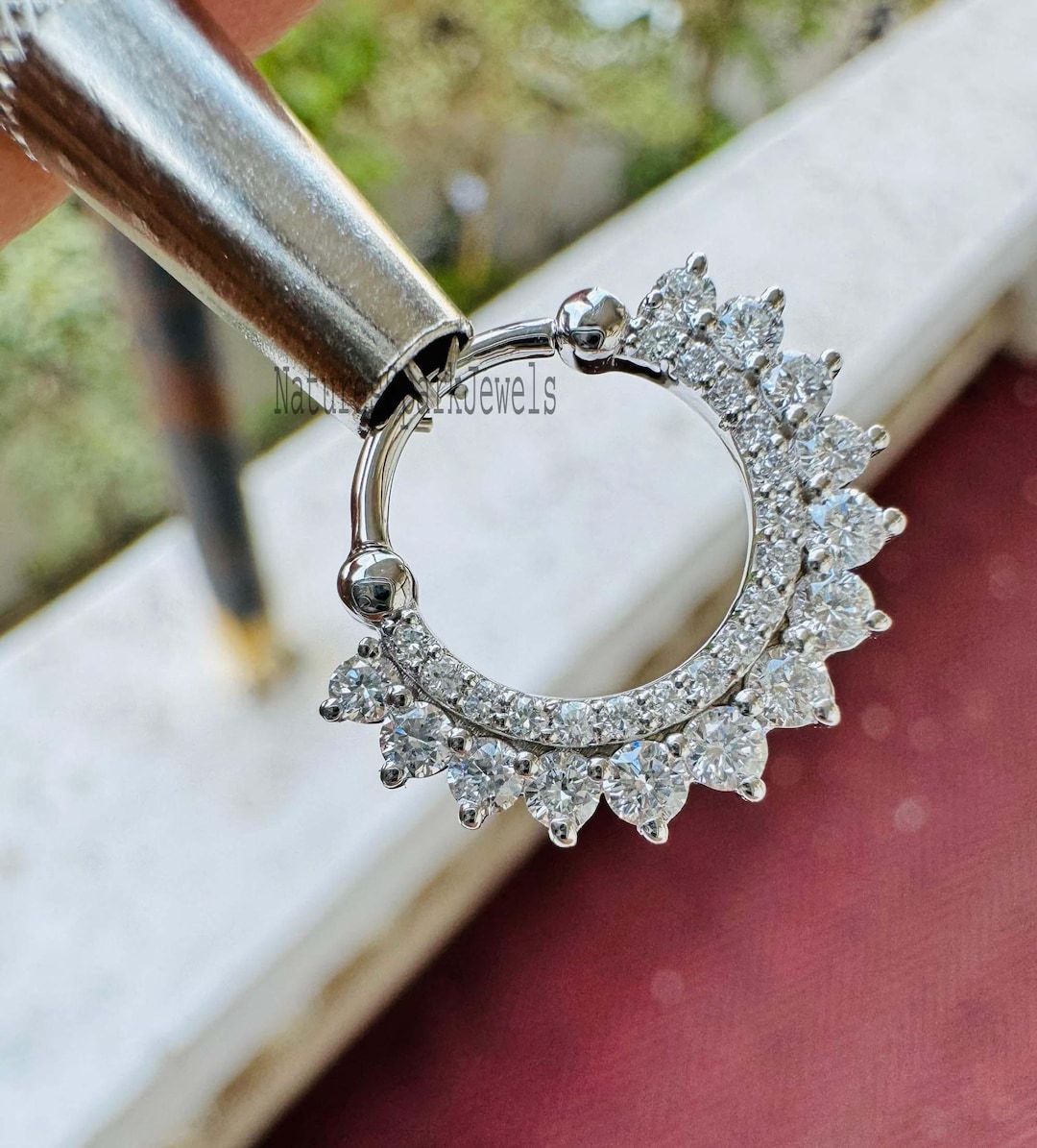 Double Halo Diamond Clicker CVD Diamond Septum Daith Ring 16g Septum ...