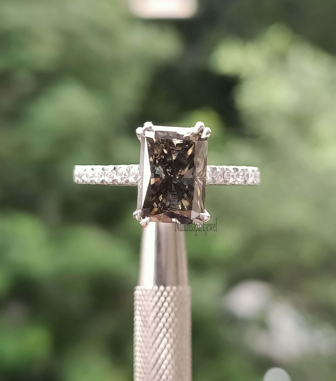 Grey Radiant Moissanite Engagement Ring 2 Ct Gray Diamond Hidden Halo ...
