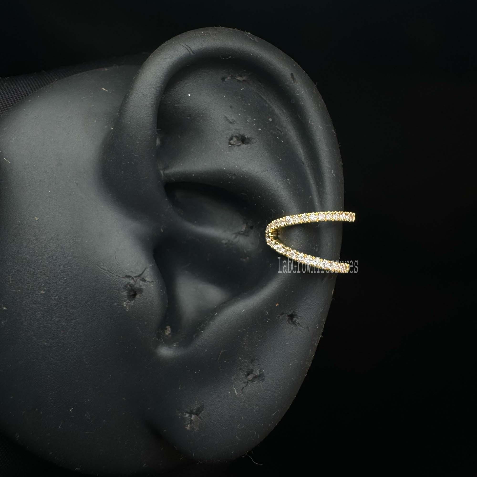 Diamond Ear Cuff 14k Solid Gold Non-pierced Earring Conch Ear Cuff ...