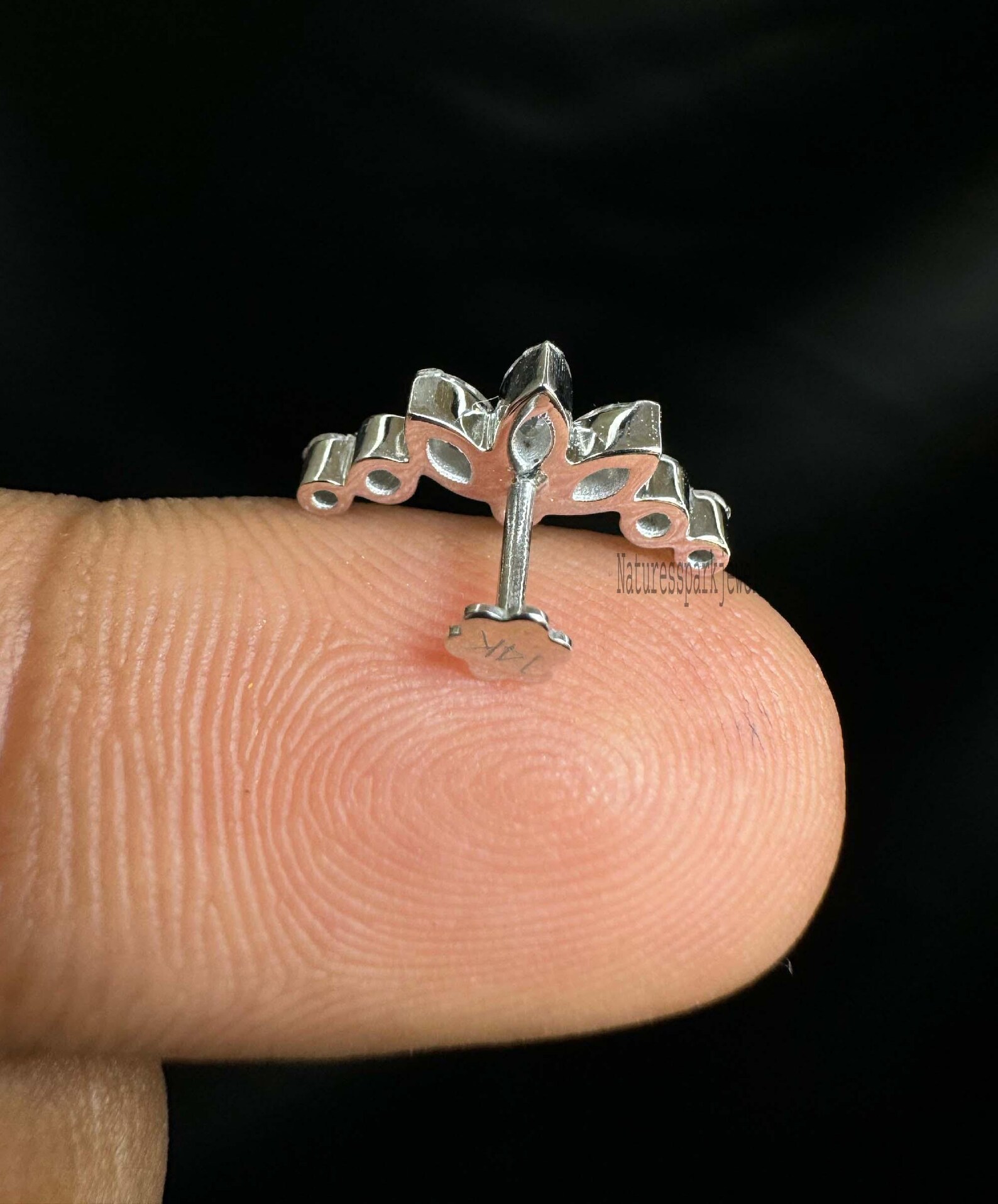 14K Solid Gold Marquise Diamond Stud Invisible Set Diamond Lotus ...