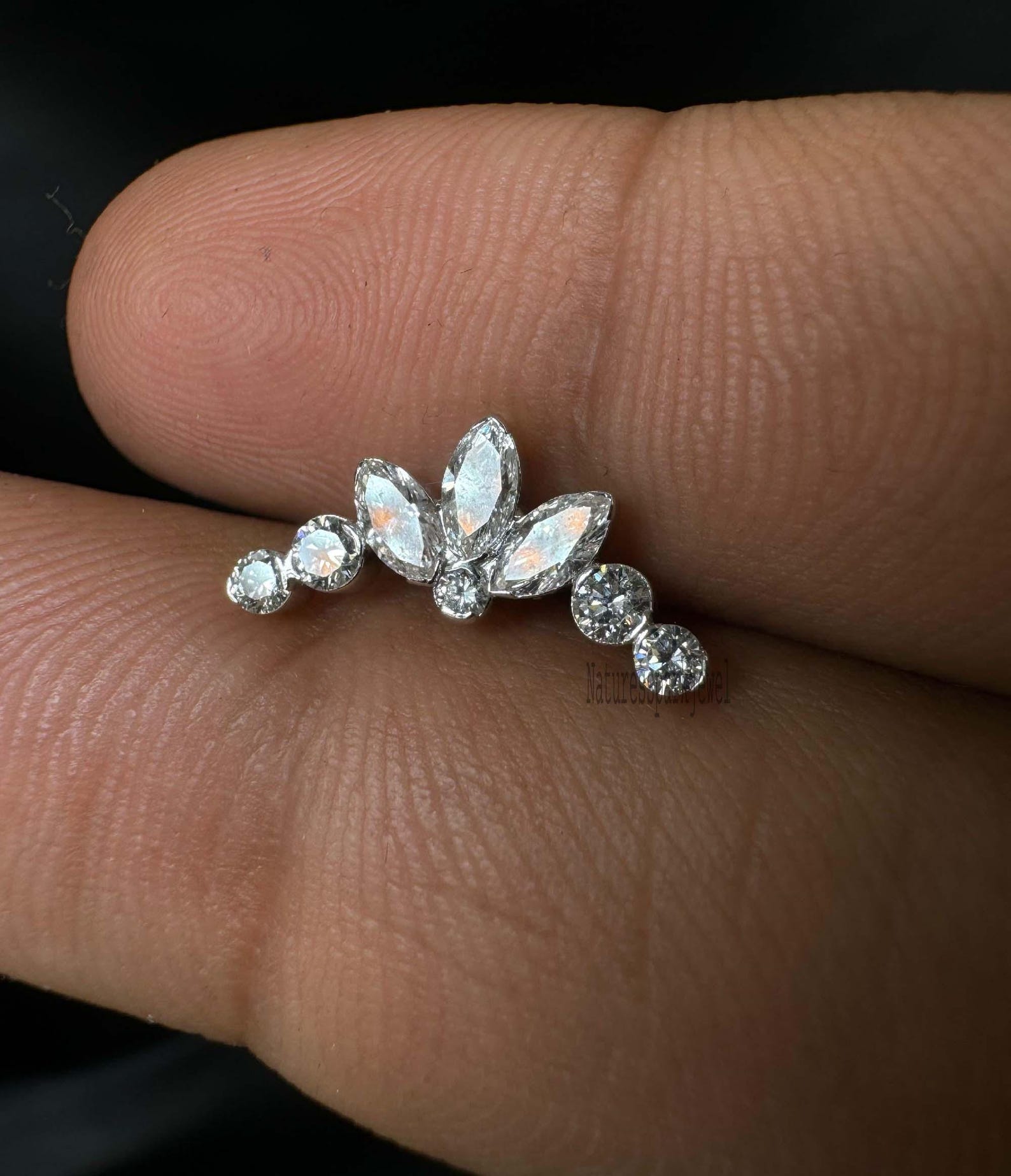 14K Solid Gold Marquise Diamond Stud Invisible Set Diamond Lotus ...