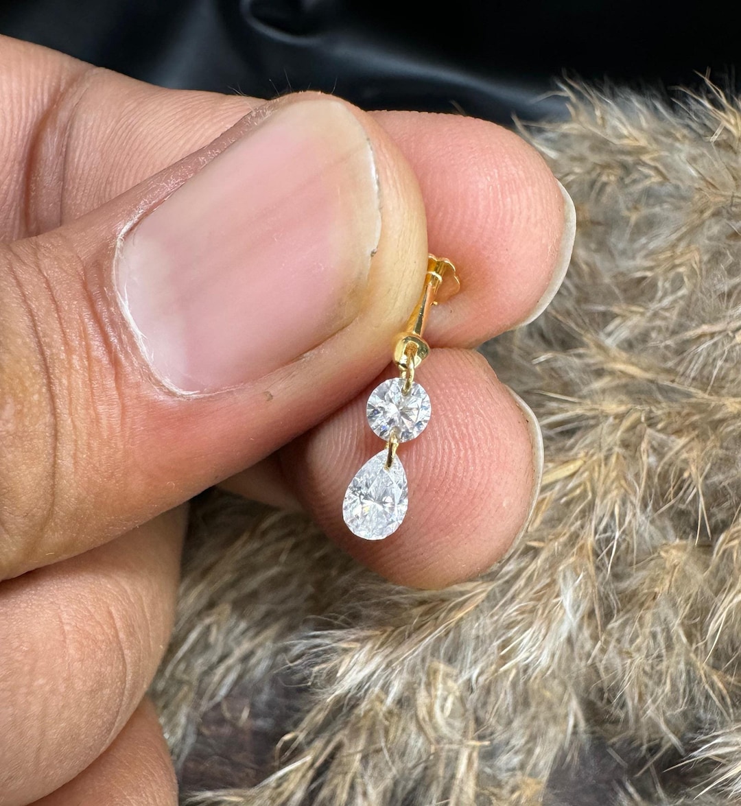 14K Gold Floating Double Diamond Threaded Drop Earrings With Pear ...