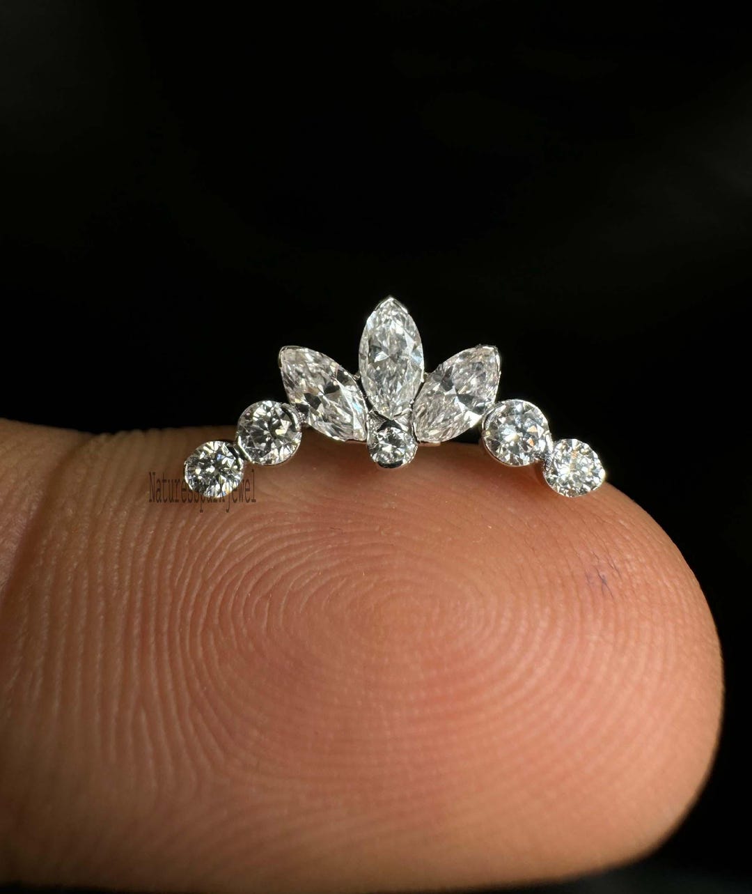 14K Solid Gold Marquise Diamond Stud Invisible Set Diamond Lotus ...