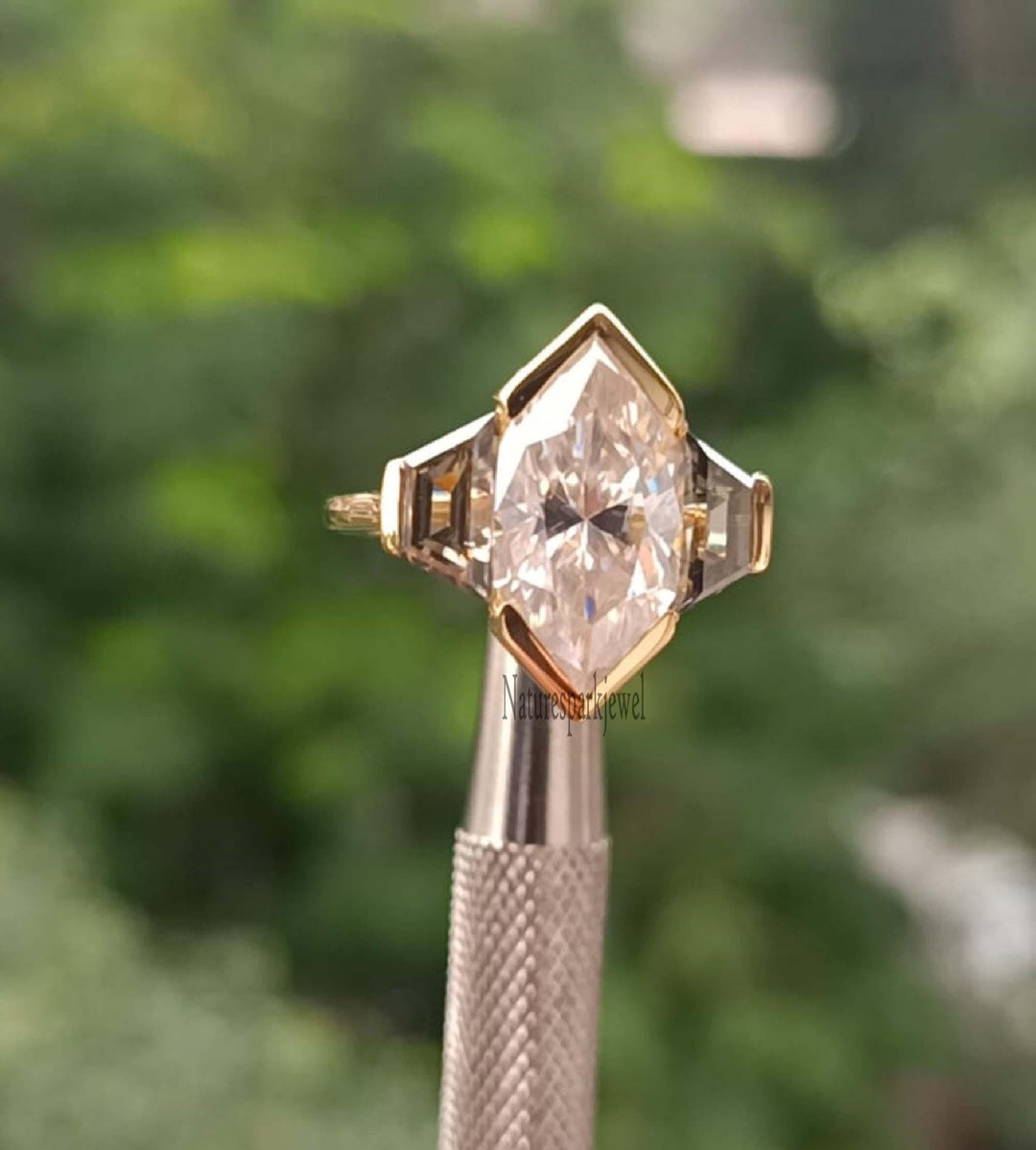 Dutch Marquise Moissanite Engagement Ring 3 Ct Diamond Half Bezel Set ...