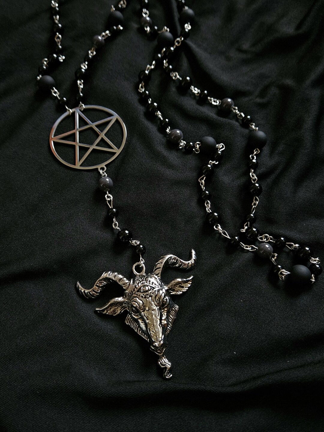Satanic Panic- Satanic Baphomet Large Goat Head and Pentacle Rosery - Etsy